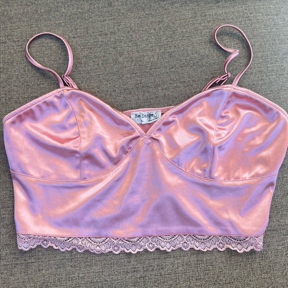 Bear Dance | Tops | Shiny Pink Lace Crop Top | Poshmark
